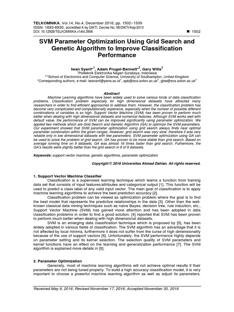 SVM Parameter Optimization Using Grid Search and G | PDF | Cross Validation (Statistics ...