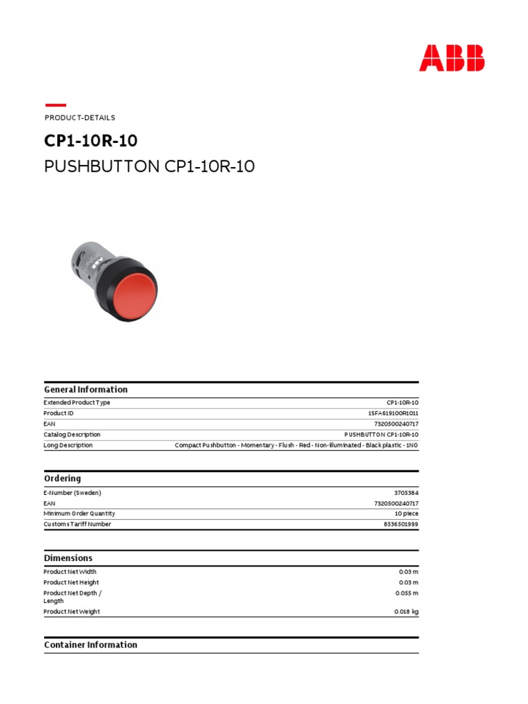 PUSHBUTTON CP1-10R-10: Product-Details | PDF | Components | Electricity