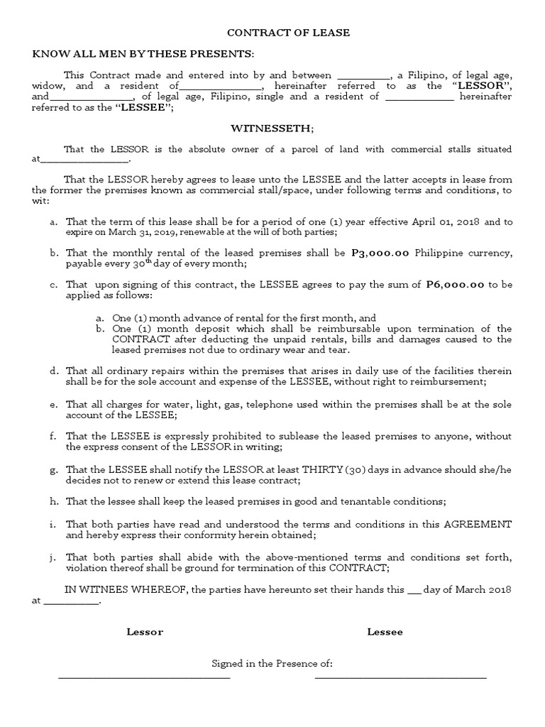 Commercial Stall Lease Agreement | PDF | Lease | Property