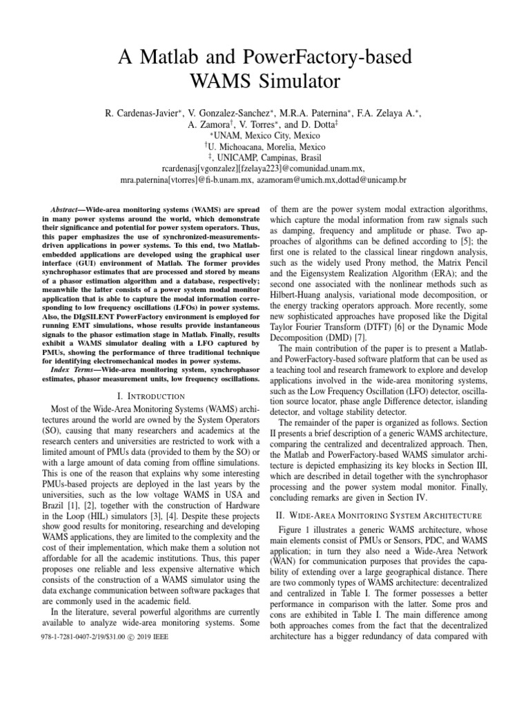 A Matlab and PowerFactory-based WAMS Simulator | PDF | Electrical Engineering | Computing And ...