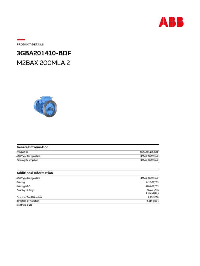 M2BAX 200MLA 2 Motor Specifications | PDF | Electric Motor ...
