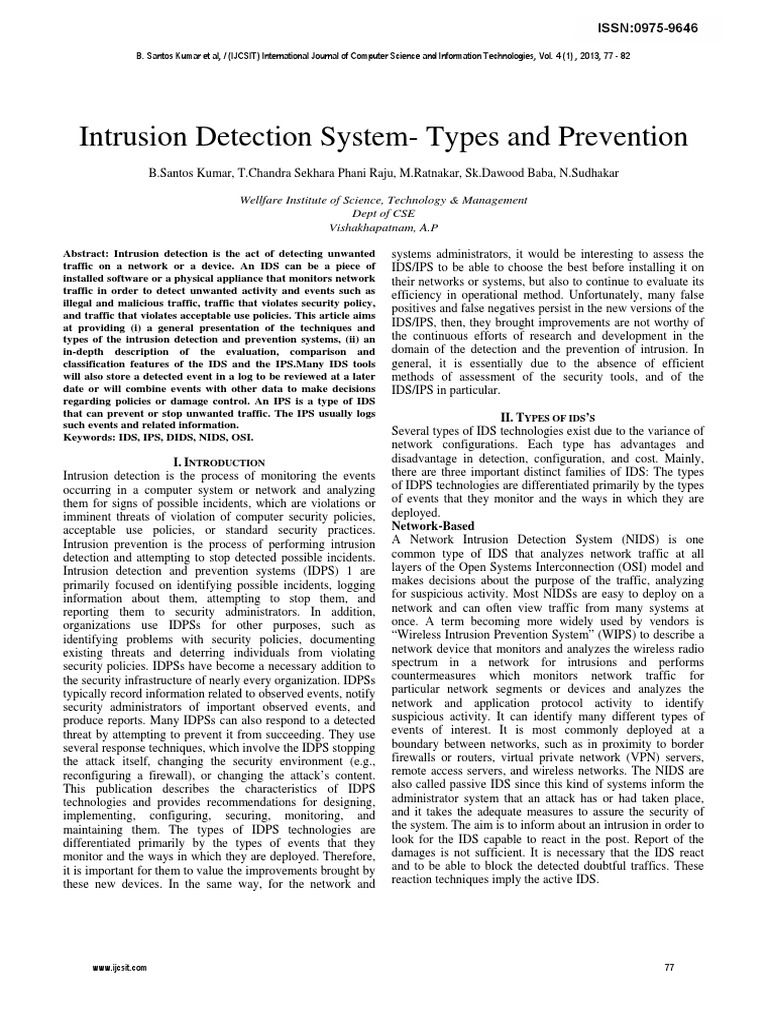 Intrusion Detection System-Types and Prevention | PDF | Cyberwarfare ...
