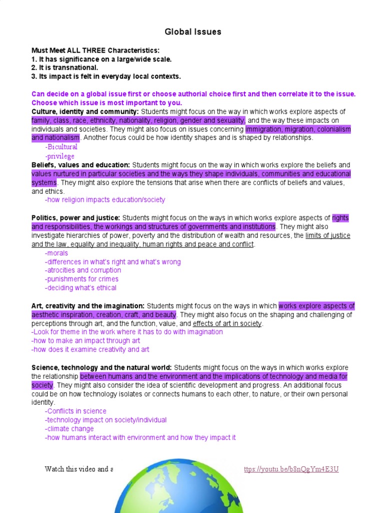 Global Issues Handout | PDF | Identity (Social Science) | Value (Ethics)