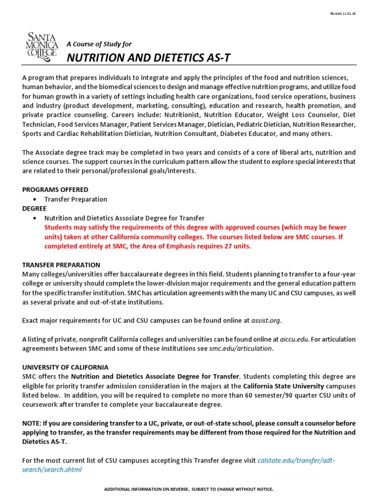 Nutrition and Dietetics As-T: A Course of Study For | PDF | Dietitian ...