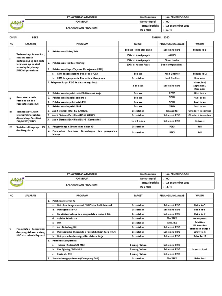 AA-FM-P2K3-10-01 Sasaran & Program K3 New PDF | PDF