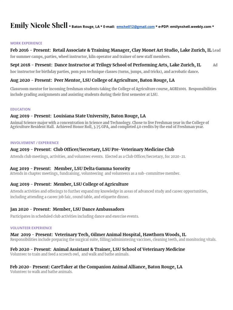 Emily Nicole Shell : Baton Rouge, LA E-Mail | PDF | Career & Growth ...