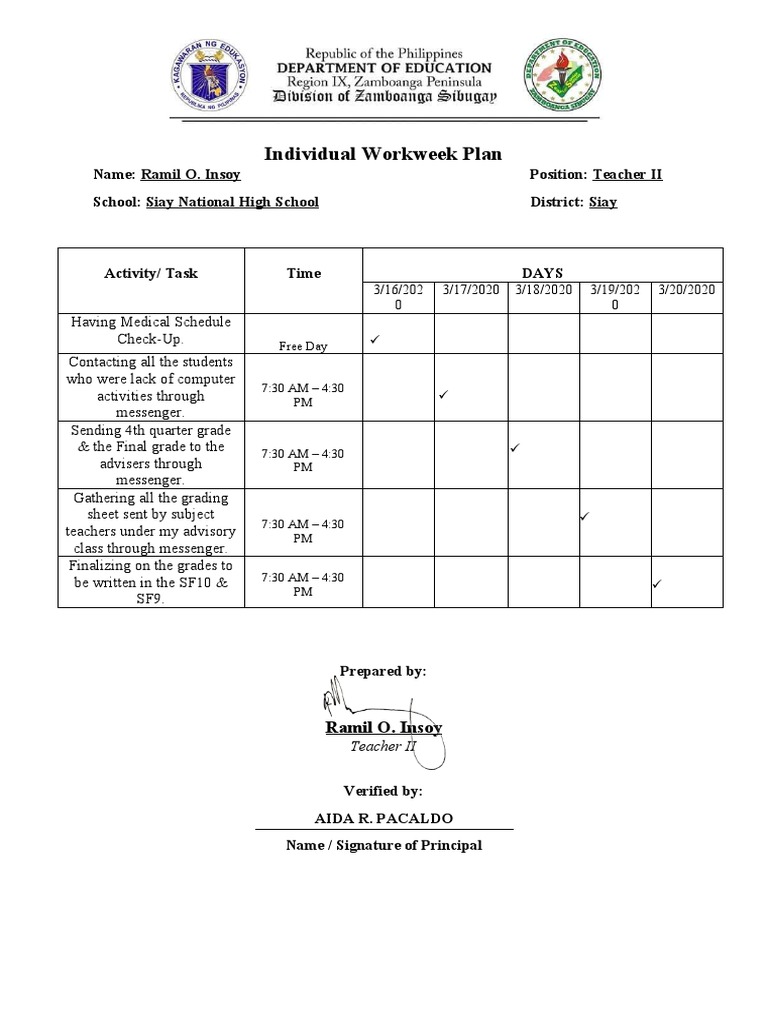 Individual-Work-Week-Plan March 16 - 20