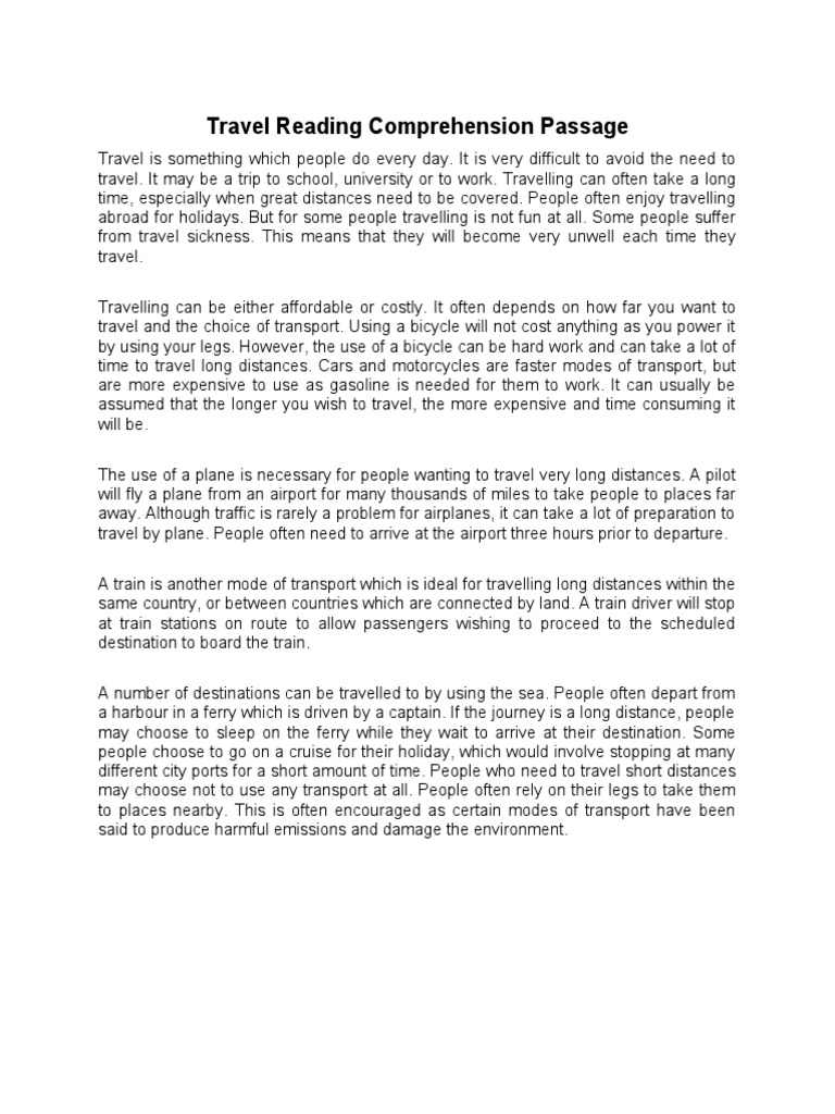 Travel - Reading Comprehension | PDF | Mode Of Transport | Train