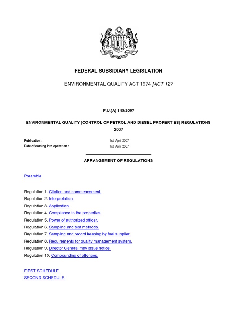 Environmental Quality (Control of Petrol and Diesel Properties ...
