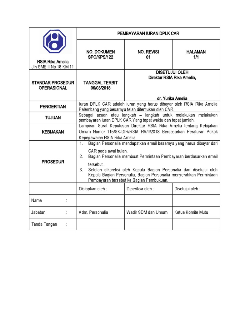 07 SOP Pembayaran Iuran DPLK CAR | PDF
