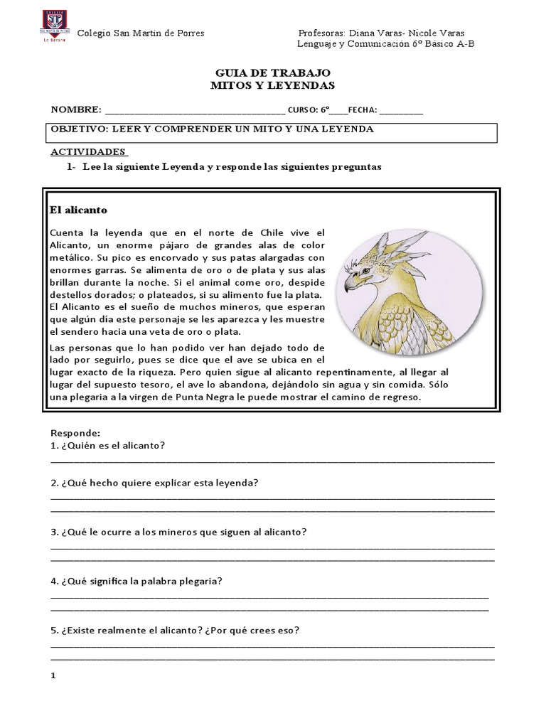 GUIA DE TRABAJO MITOS Y LEYENDAS 6° Básico | PDF | Atenea