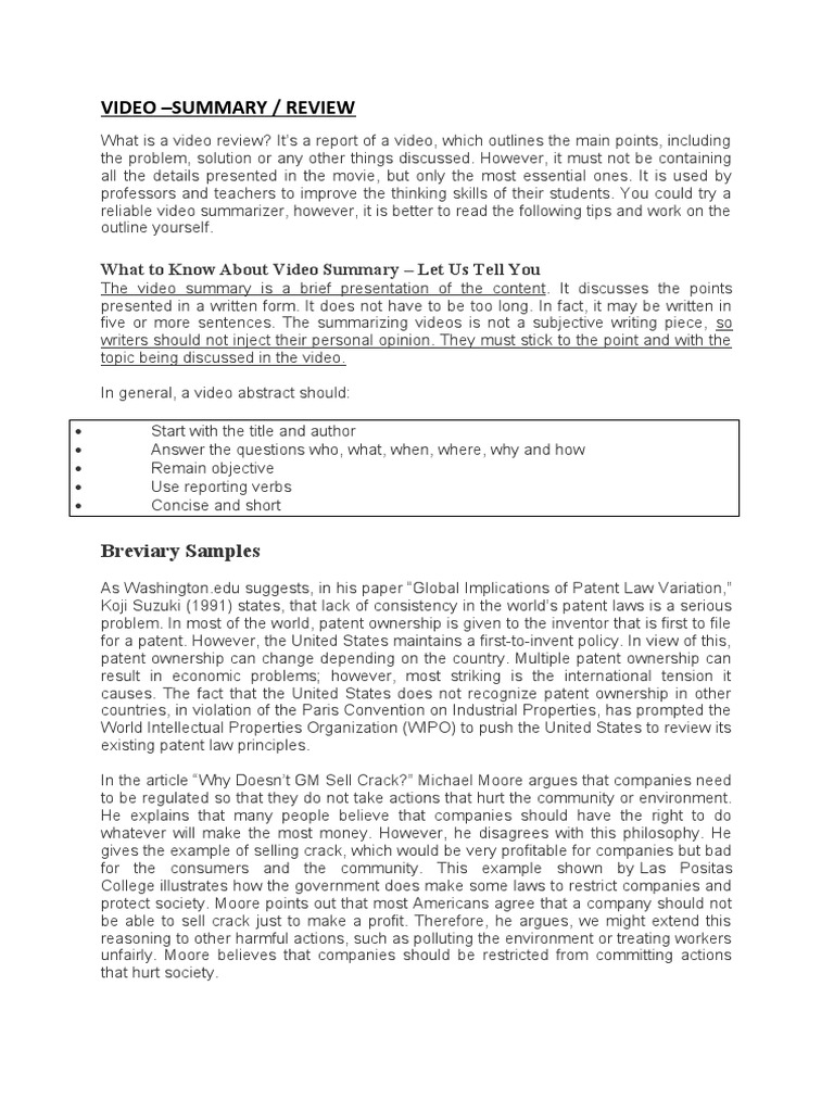 How To Do VIDEO Summary | PDF | Patent | Ownership