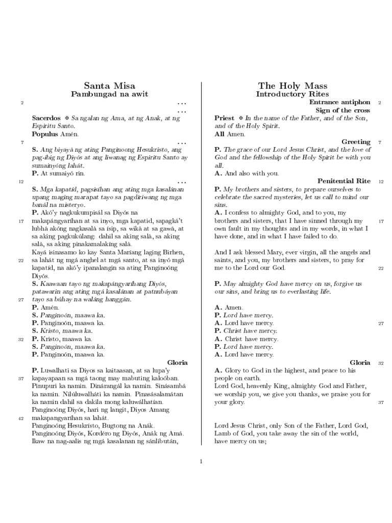 Tagalog Catholic Odrer of Mass | PDF