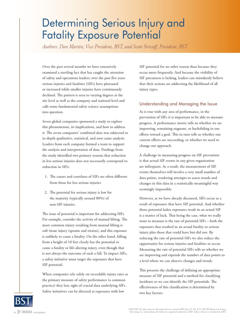 Determining Serious Injury and Fatality Exposure Potential | PDF ...