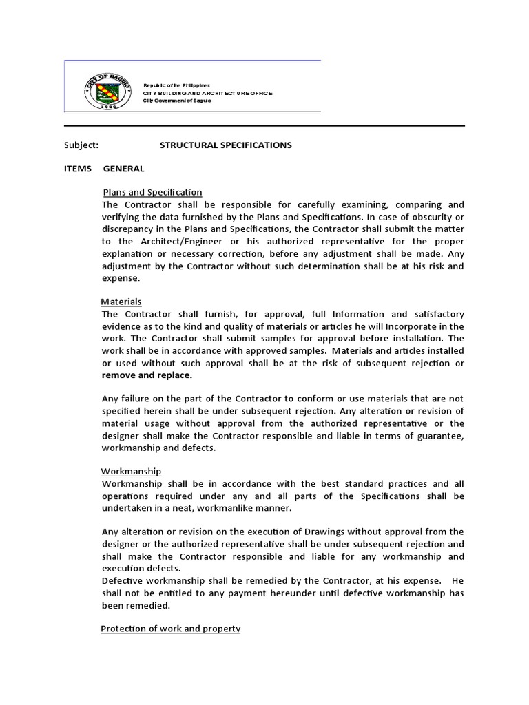 Structural Specifications Items General: City Building and Architecture ...