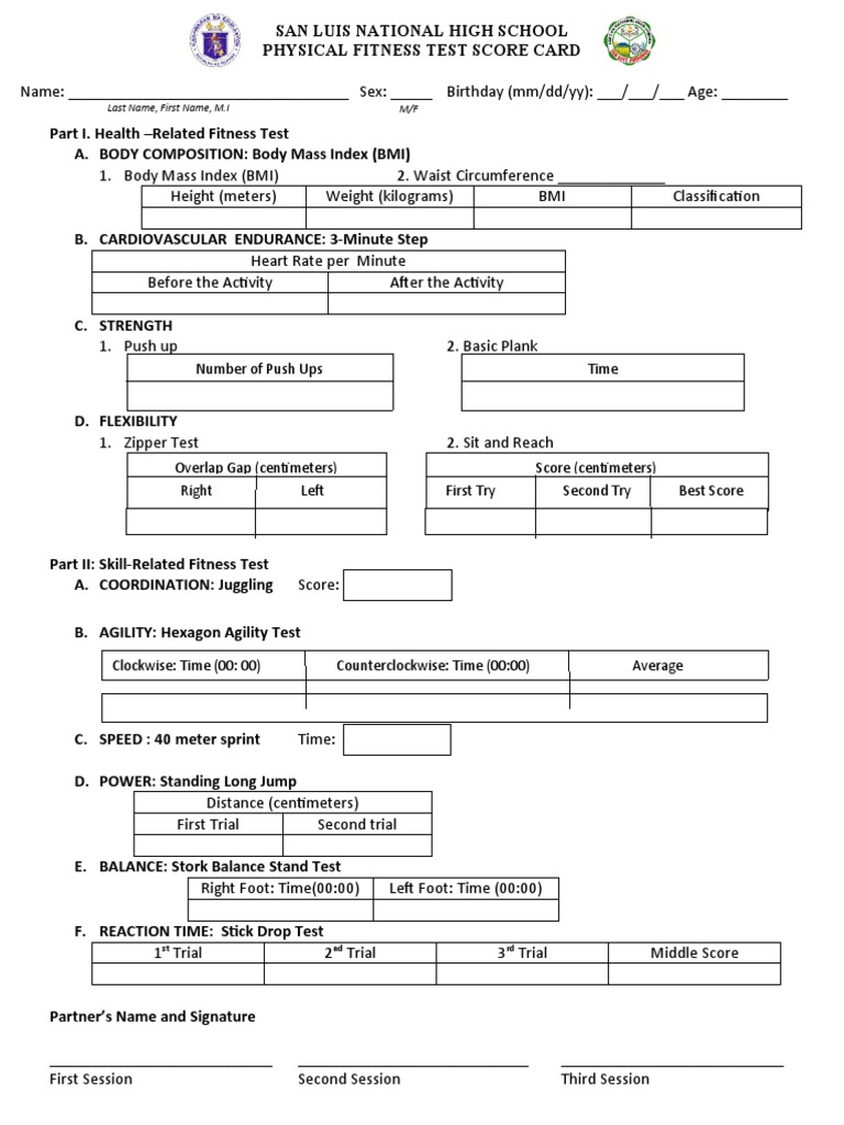 Physical Fitness Test ScoreCard | PDF