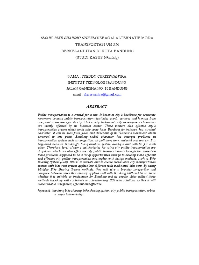 Smart Bike Sharing System Sebagai Altern | PDF | Public Transport | Transport