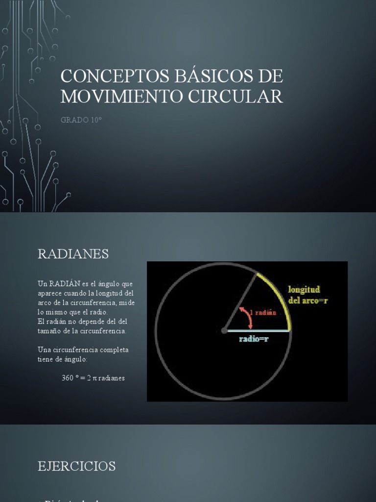 Conceptos básicos del movimiento circular: radián, distancia recorrida y relación entre ...