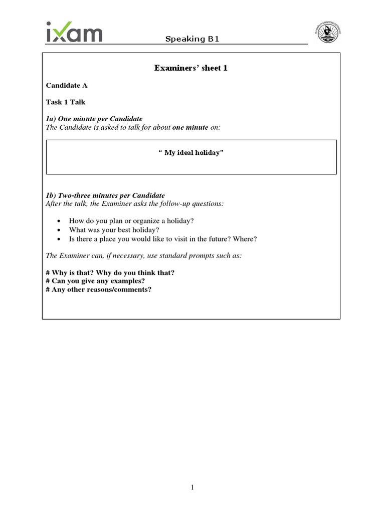 Mock-B1 Speaking | PDF | Test (Assessment) | Psychological Concepts