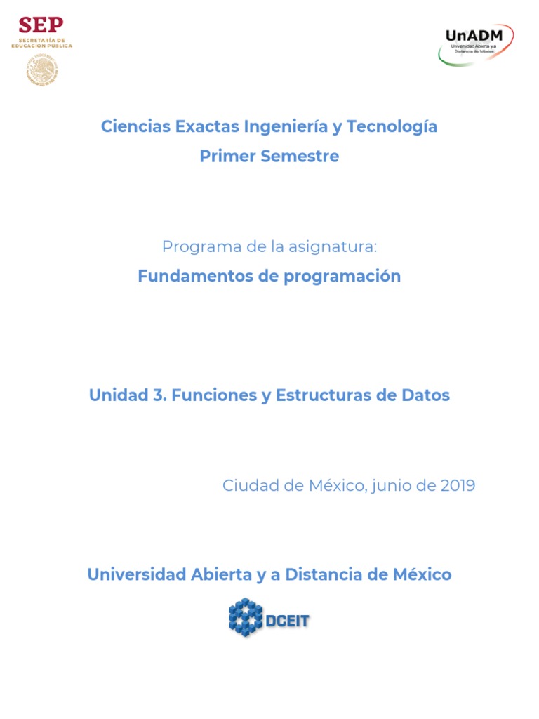 Unidad 3. Funciones y Estructuras de Datos PDF | PDF | Lenguaje de ...