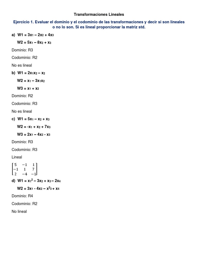 Ejercicios de Transformaciones Lineales | PDF