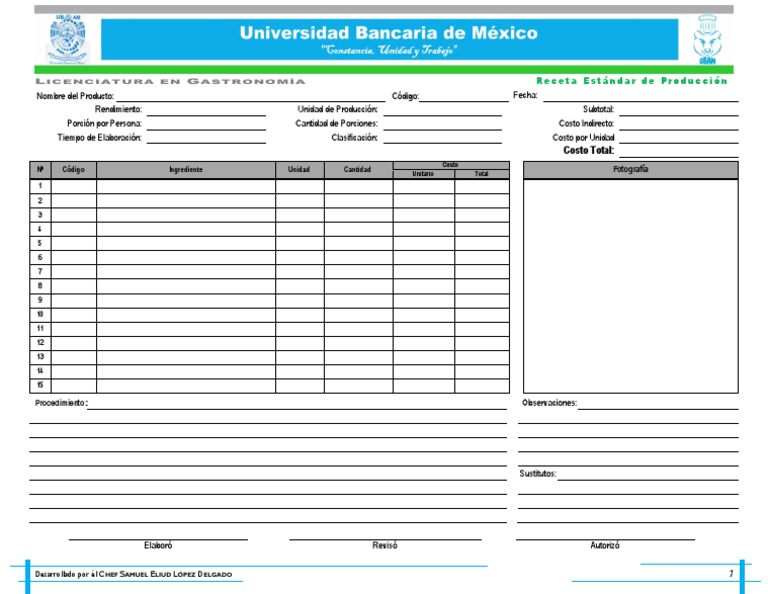Formato de Receta Estándar