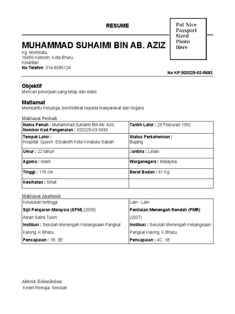 Contoh Resume (BAHASA MELAYU) | PDF