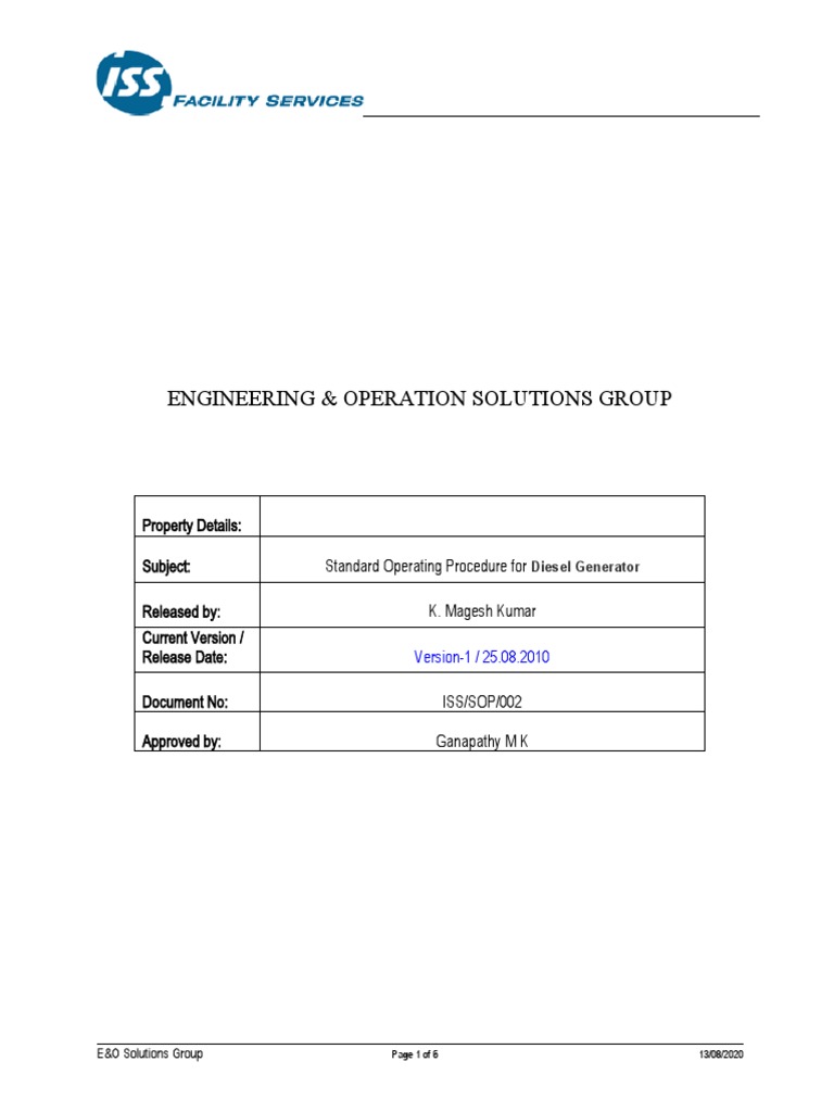 StandardOperating Procedure - Diesel Generator - V01-26082010 | PDF ...