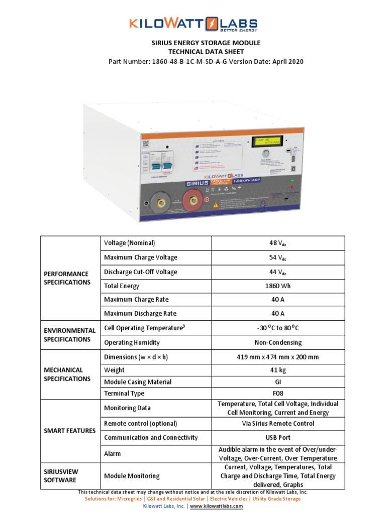 Kilowatt Labs Sirius-Technical Data Sheet-1860-48-B-1C-M-SD-A-G | PDF ...