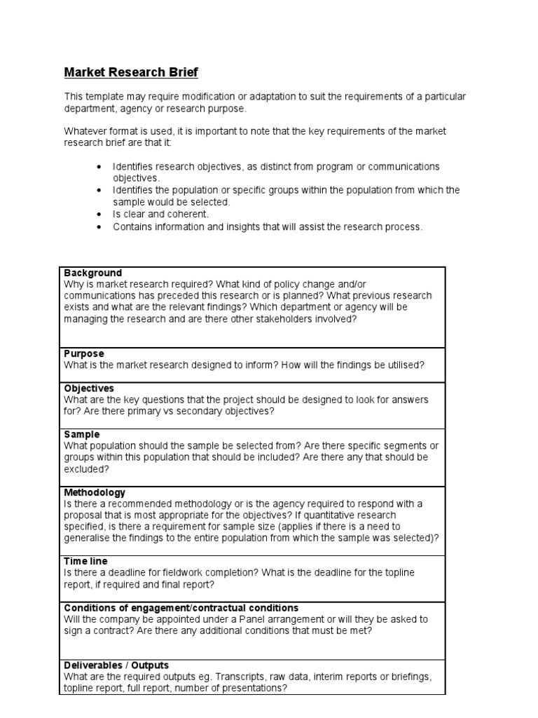 Market Research Brief Template Guide | PDF | Marketing Research ...