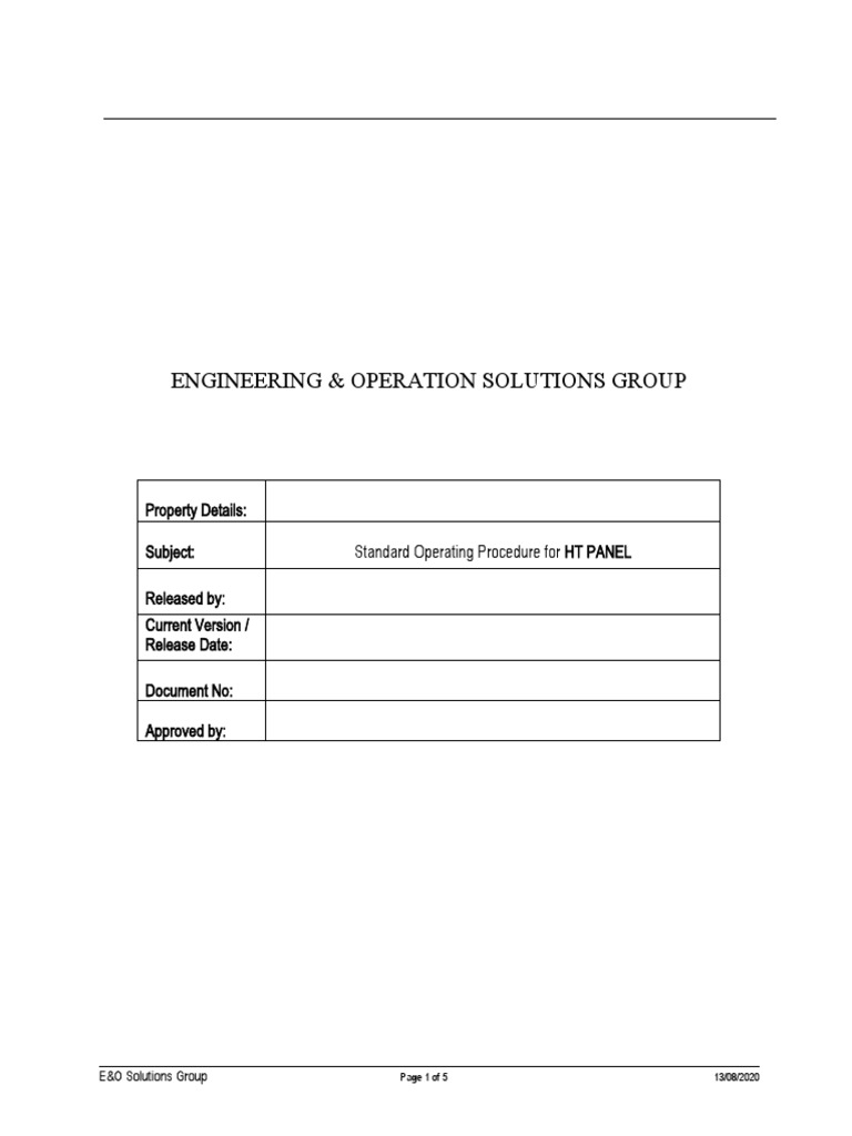 HT Panel Standard Operating Procedure | PDF | Electrical Wiring | High ...