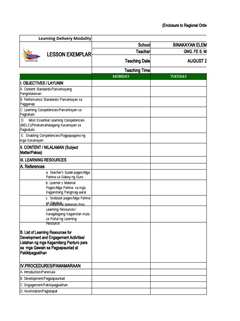 LESSON EXEMPLAR Template | PDF