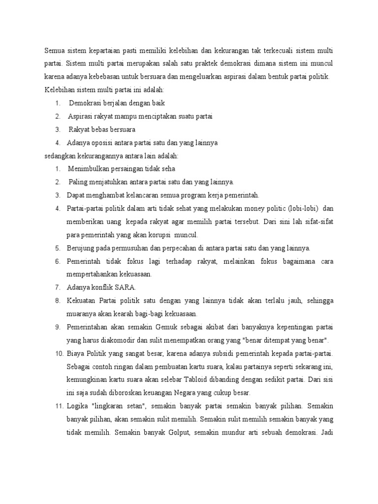 Semua Sistem Kepartaian Pasti Memiliki Kelebihan Dan Kekurangan Tak ...