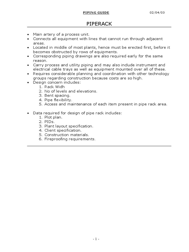 Piperack: PIPING GUIDE 02/04/03 | PDF