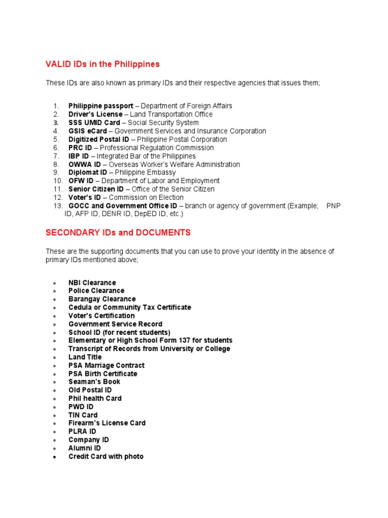 VALID IDs in The Philippines | PDF