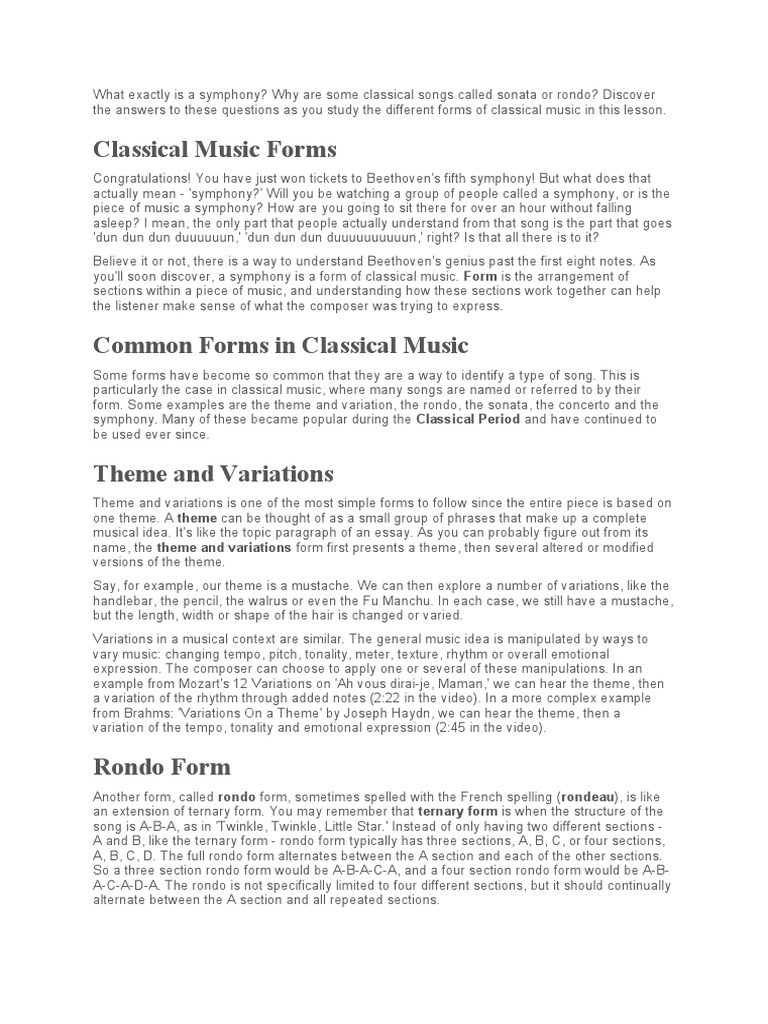 Classical Music Forms | PDF | Variation (Music) | Composers