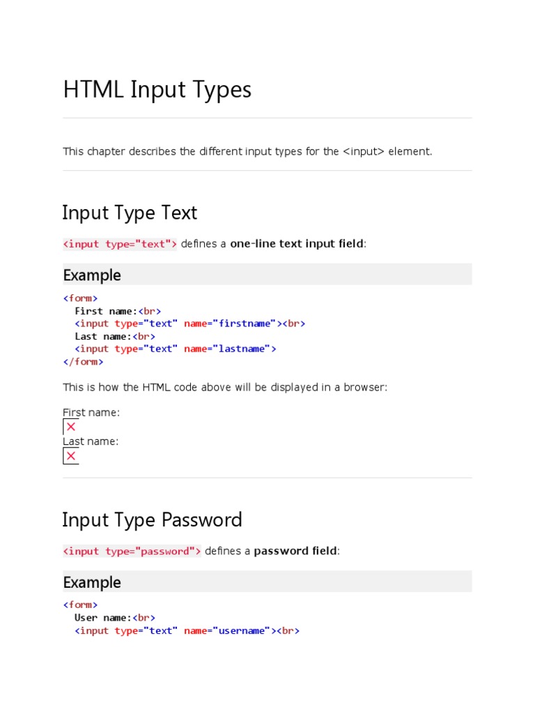 HTML Input Types | PDF | Html | Button (Computing)