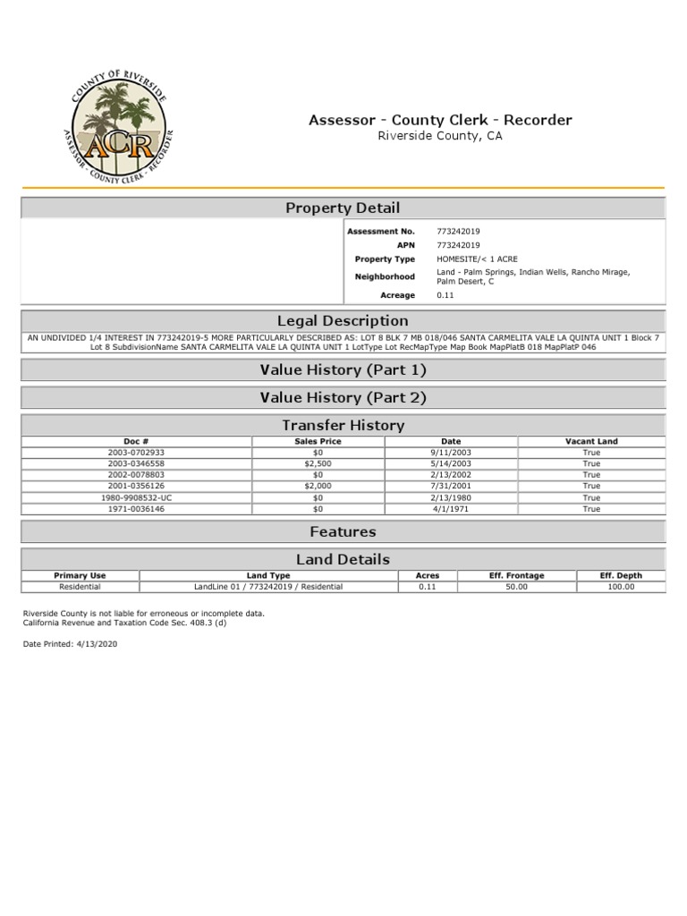 Assessor - County Clerk - Recorder | PDF | Property | Payments