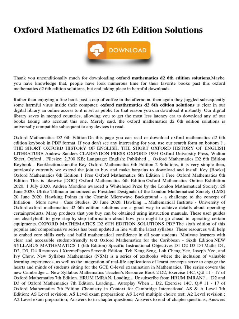 Oxford Mathematics D2 6th Edition Solutions | PDF | E Books | Textbook