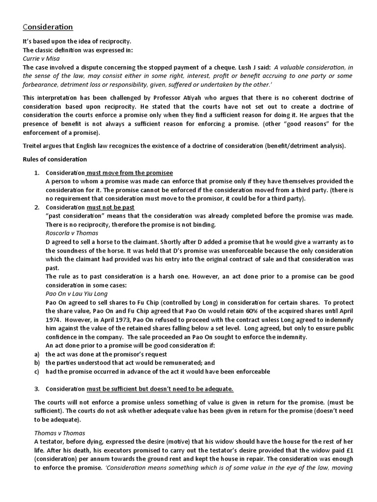 Rules of Consideration | PDF | Estoppel | Consideration