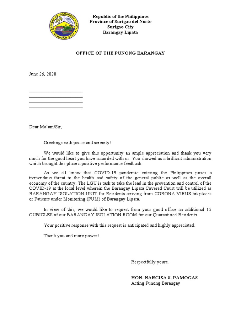 Letter For Request FOR ISOLATION | PDF