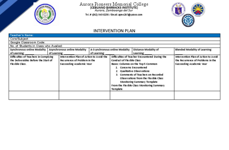 Intervention Plan for Flexible Classes | PDF