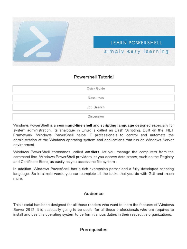 Powershell Tutorial - Tutorialspoint 1 PDF | PDF