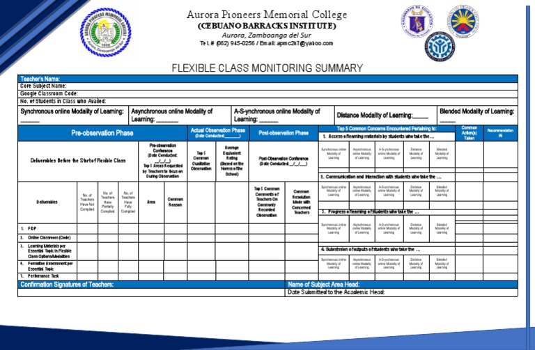 Flexible Class Monitoring Summary | PDF | Distance Education | Learning