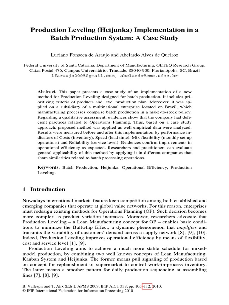 Production Leveling (Heijunka) Implementation in A Batch Production ...