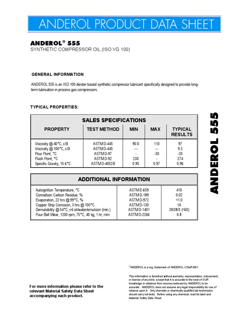 Anderol 555 | PDF | Carbon | Natural Gas