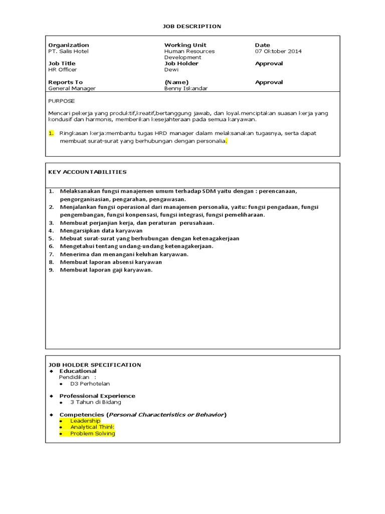 Draft Contoh Form Job Desc | PDF