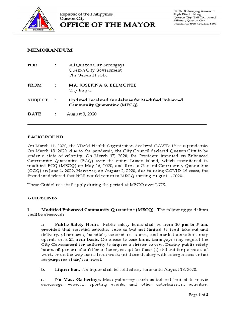 MECQ Guidelines for Quezon City | PDF | Business