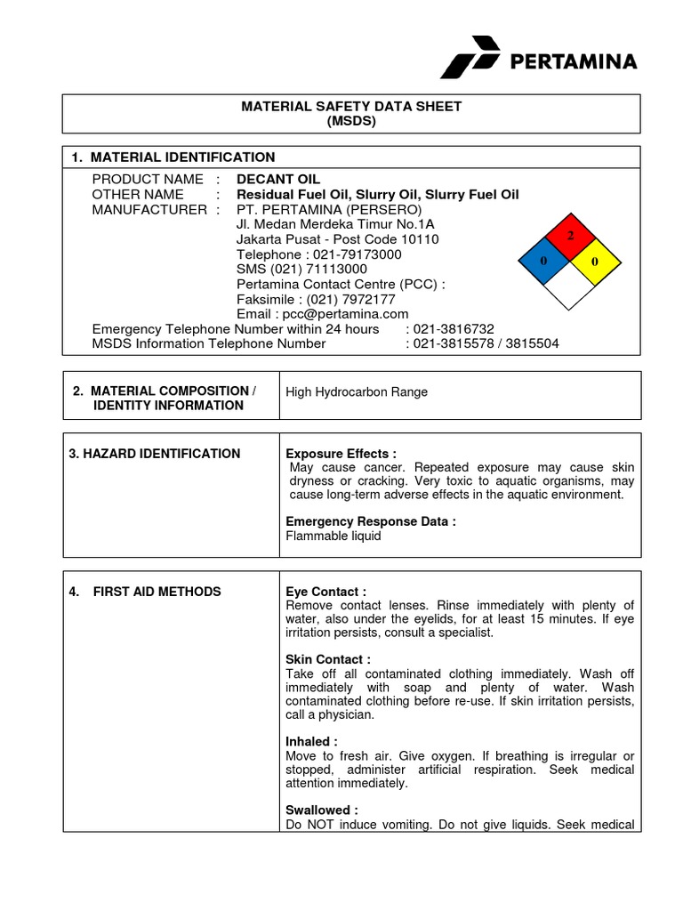 Decant Oil MSDS Overview and Safety | PDF | Firefighting | Combustion