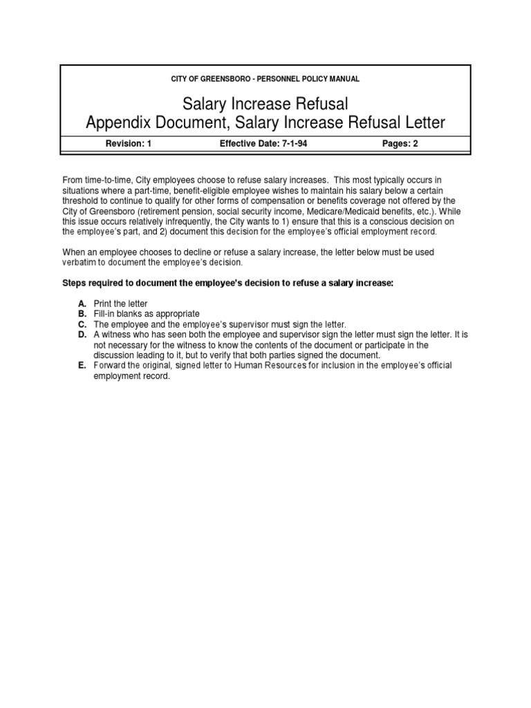 Salary Increase Refusal Appendix Document, Salary Increase Refusal ...